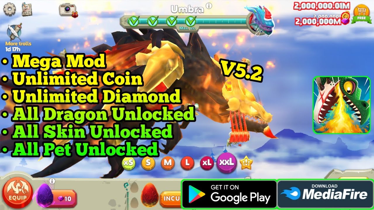 Hungry Dragon Mod Apk Terbaru All Dragon Unlocked - Unlimited Diamond ...