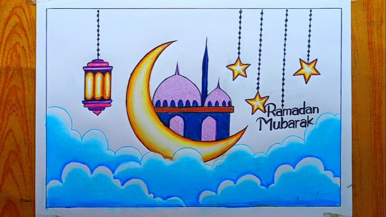 Ramadan drawing || ramadan mubarak drawing easy with oil pastel colour ...