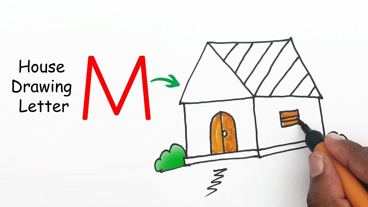 How to turn 'M' into a House Drawing | Easy Home Drawing Tutorial - YouTube