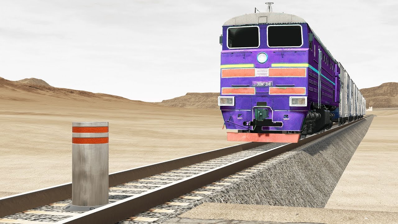 Trains vs Bollards vs Giant Bollard – BeamNG.Drive - YouTube