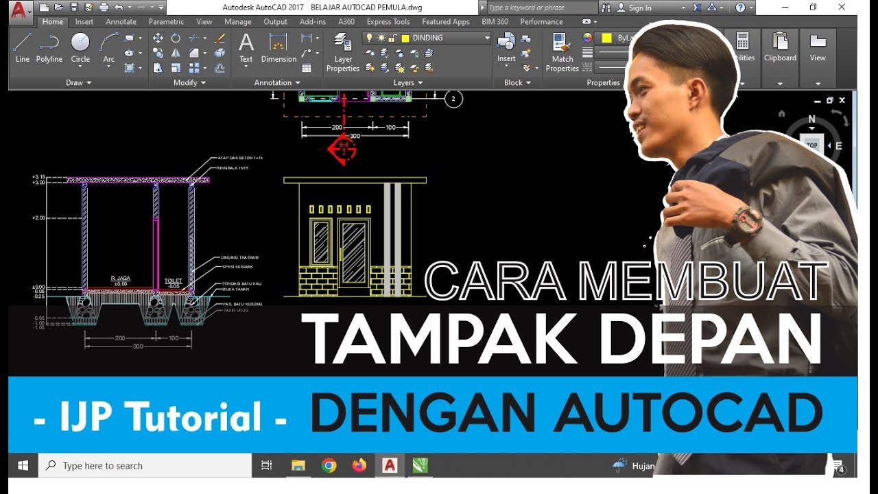 CARA MEMBUAT TAMPAK DEPAN DENGAN AUTOCAD - YouTube