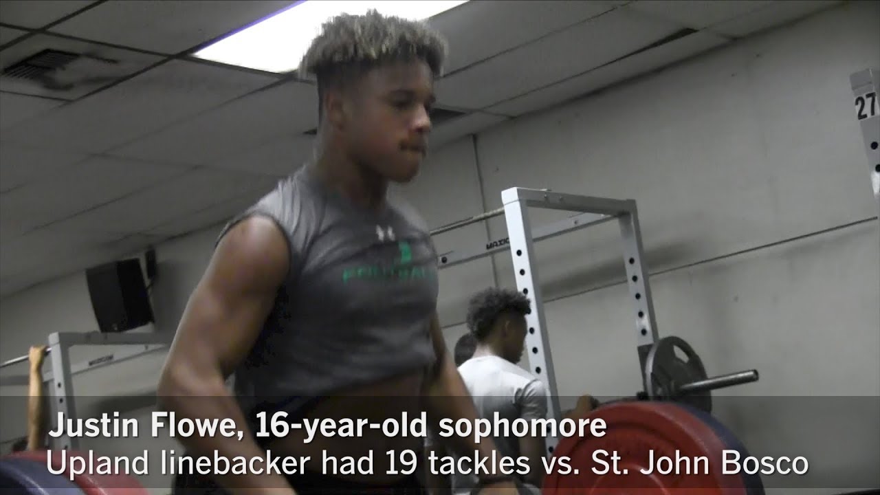 Sophomore Justin Flowe rises up for Upland - YouTube