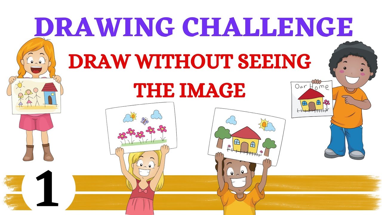 Drawing challenge without seeing the drawings. Fun learning - YouTube