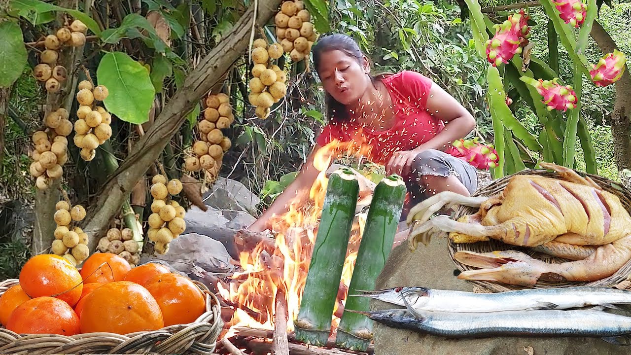 Yummy! Spices fish grilled in bamboo pipe so delicious food & Duck ...