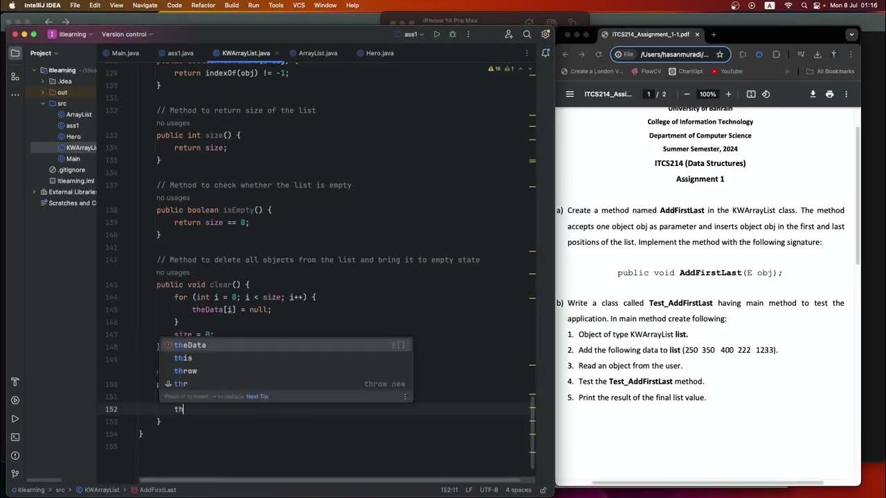 KWArrayList assignment - java - YouTube