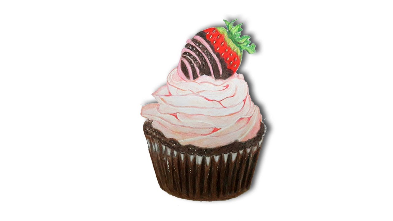 How To Draw Realistic Cupcake With Coloured Pencil - YouTube