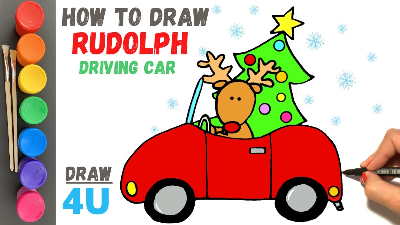 Rudolph Driving Car for Christmas | 🦌🎄 | Draw Deer in Car - YouTube