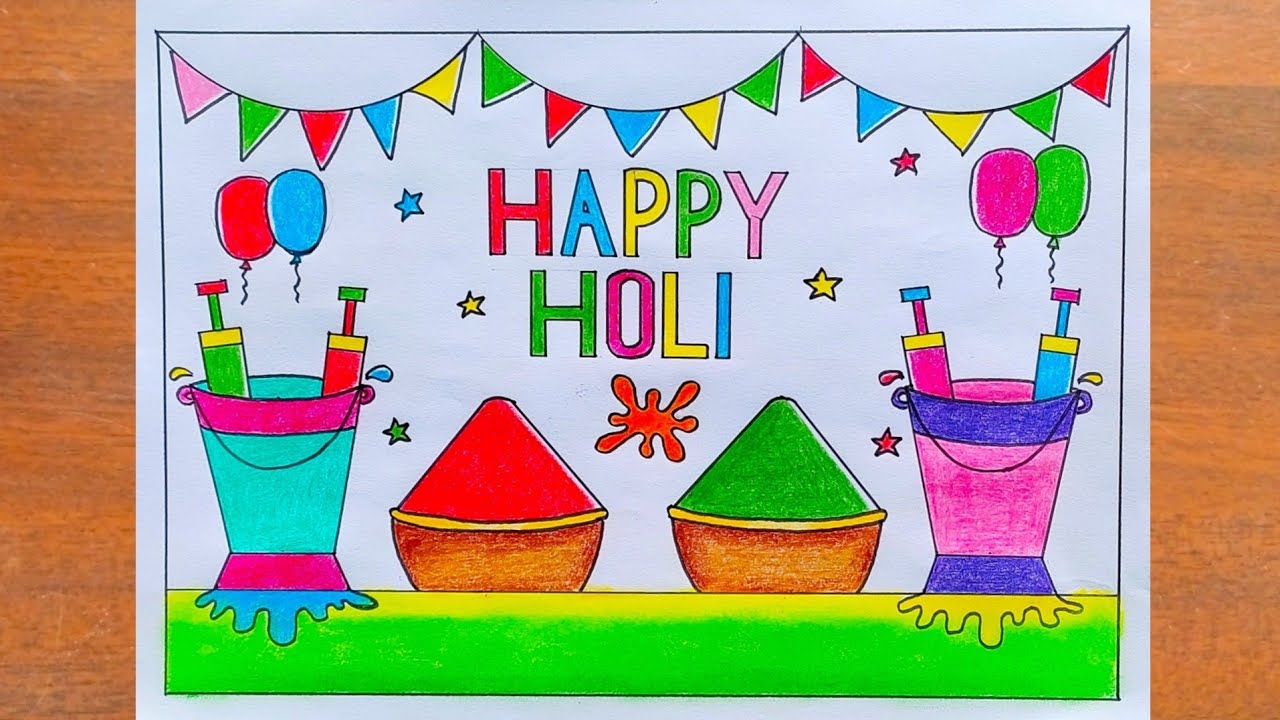 Holi Special Drawing / Happy Holi Poster Drawing / Holi Festival ...