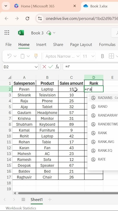 Excel Tutorial How To Use Rank Formula In Sales Excel Ytshorts Rank