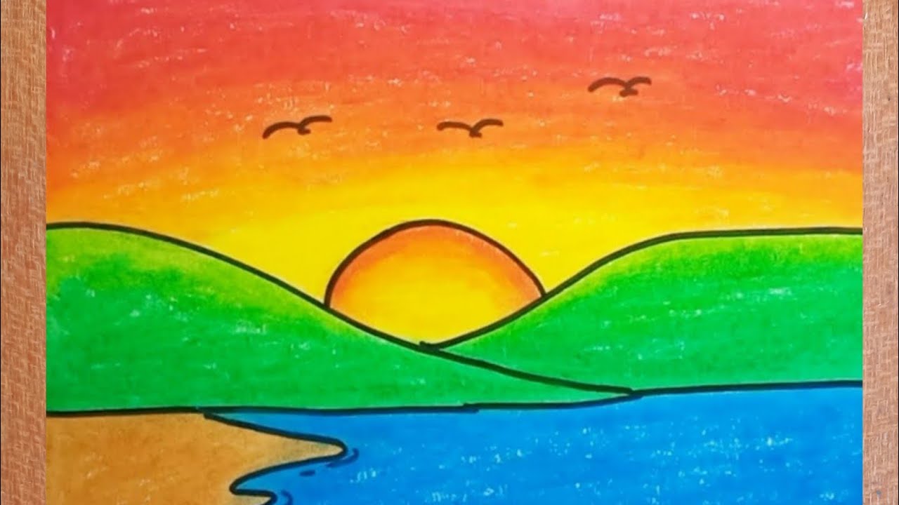 How to draw a sea simple scenery for kids |Drawing easy scenery - YouTube
