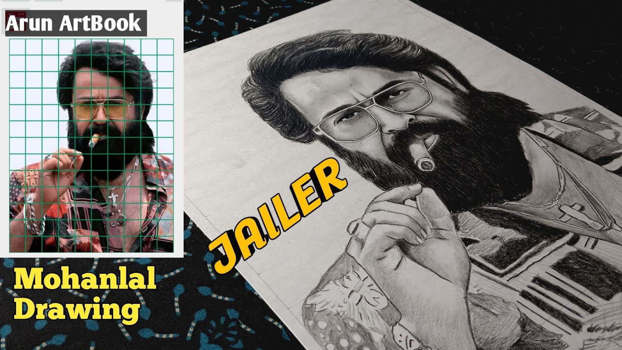 JAILER Mohanlal Drawing / Jailer Movie Drawing / How to draw / Grid ...