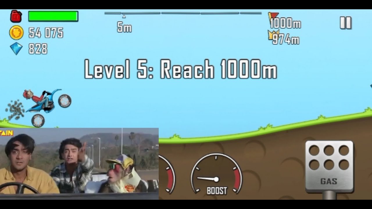 Hill climb racing gameplay, level 5, stage countryside,target 1000m ...