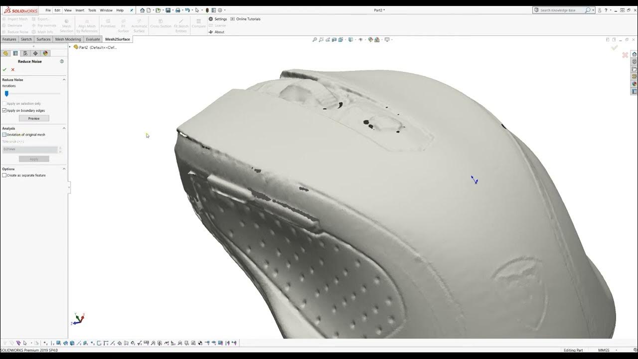 Reduce Noise Mesh2Surface for SOLIDWORKS 3d reverse Engineering - YouTube