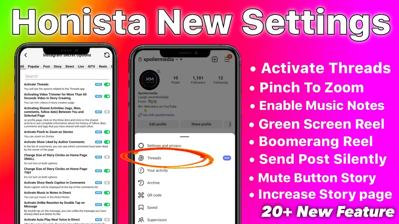 Honista-v7 New Settings,Music Note,Threads app,20+ New Features ️‍🩹 ...