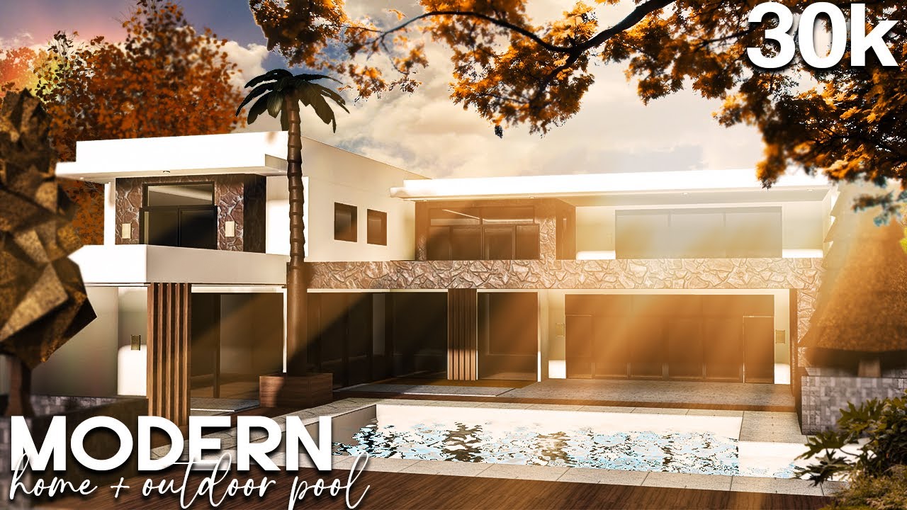Bloxburg: 30k Modern Home + Outdoor Pool | Roblox | Housebuild - YouTube