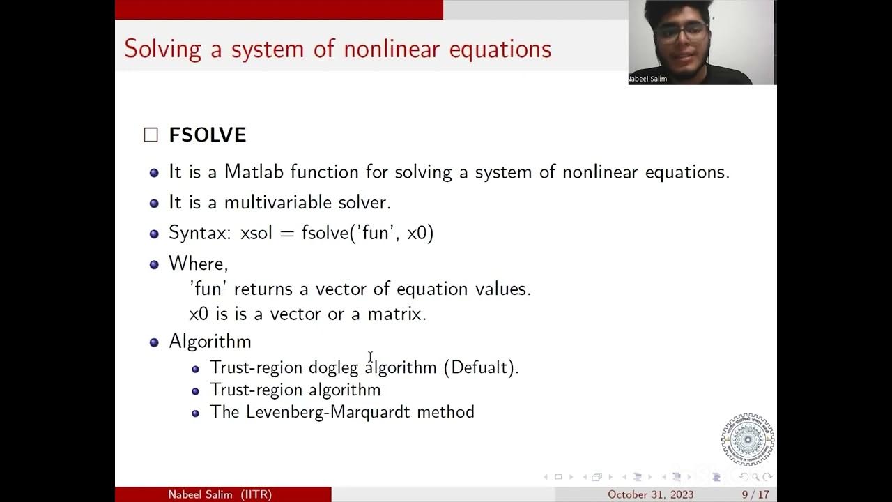 Solving Nonlinear equations using MATLAB - YouTube
