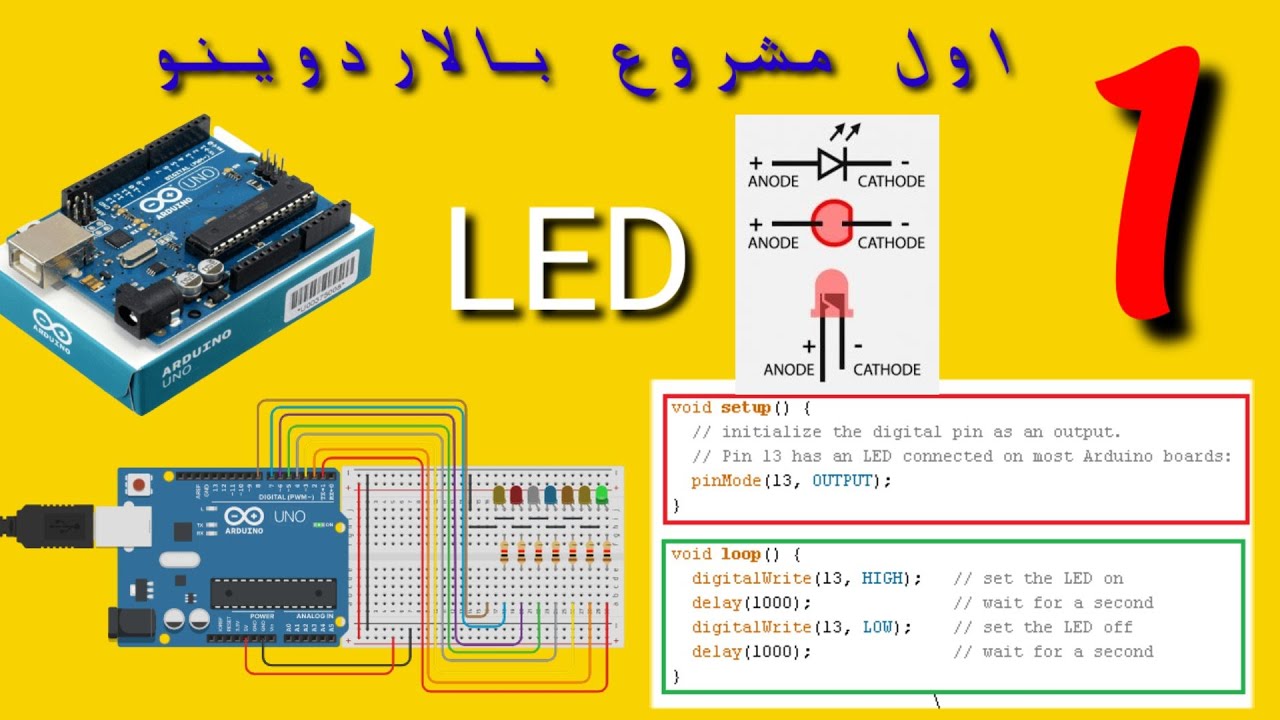 تعلم برمجة الاردوينو من خلال التحكم في مصابيح Led Youtube