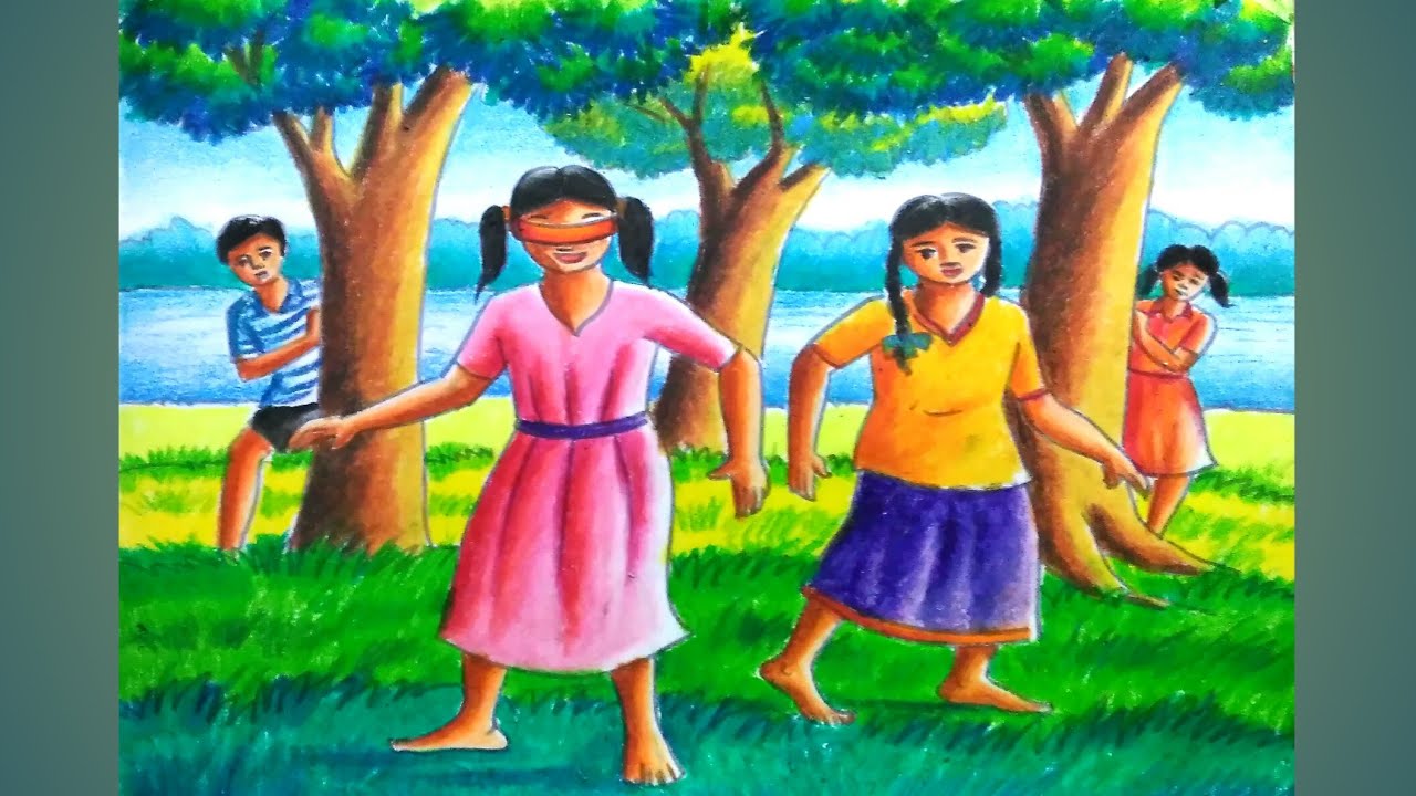 How to Draw Scenery of Children's Play/Kanamachi Playing Scenery Step ...