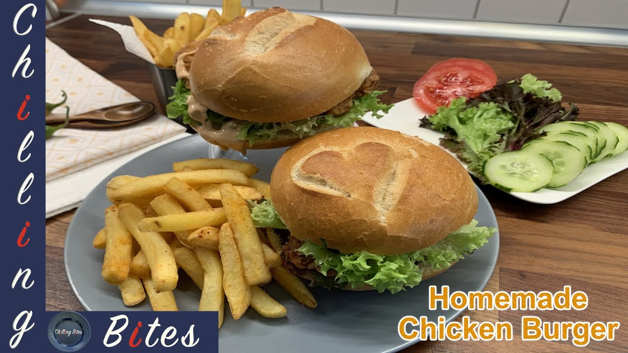 Chicken Burger and Sauce in German Bun Recipe by Chilling Bites # ...