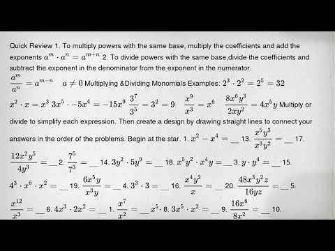 Quick Review 1. To multiply powers with the same base, multiply the ...