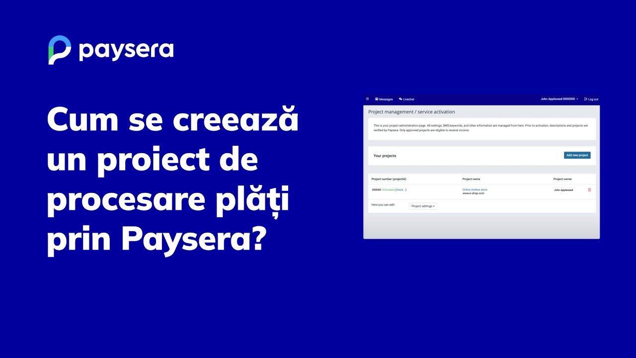 Cum se creează un proiect de procesare plăți prin Paysera? (RO) - YouTube