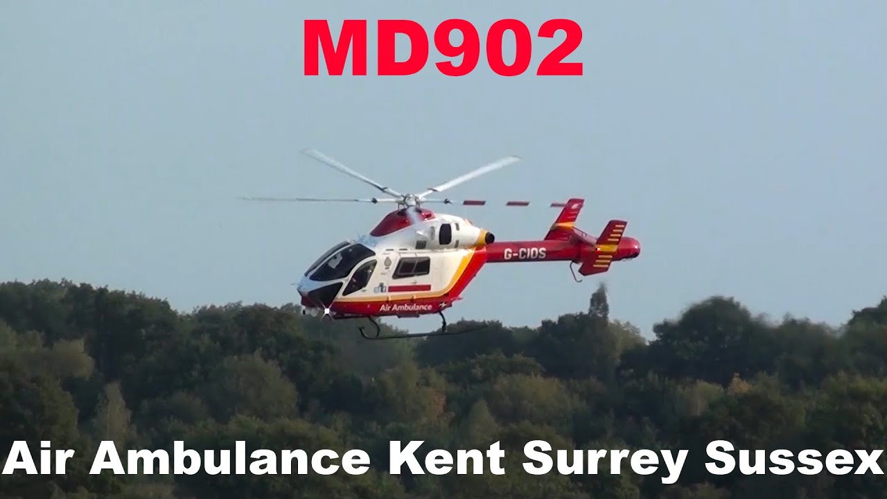 Air Ambulance MD 902 helicopter engine start, takeoff and landing AAKSS ...