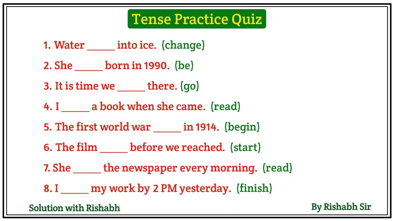 Tense practice test | Tense practice questions ssc | Tense in english ...
