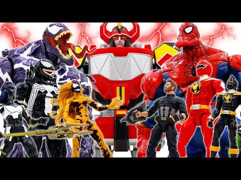 SPIDER HULK, POWER RANGERS Superheroes ZORDS vs Venom Villains Army Toy ...