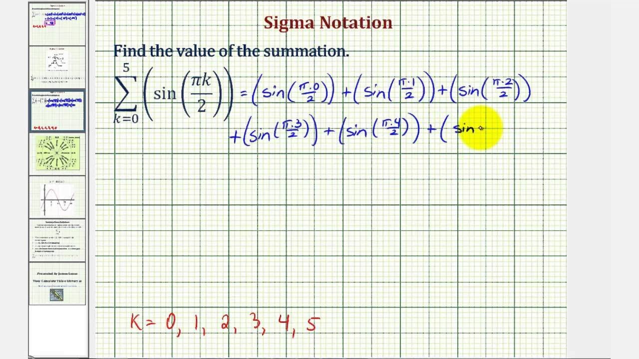 Ejemplo: notación Sigma: suma que involucra seno - YouTube