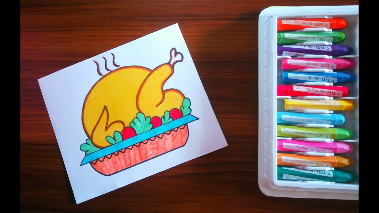 How to draw COOKED CHICKEN with oil pastel easy art for the beginners ...