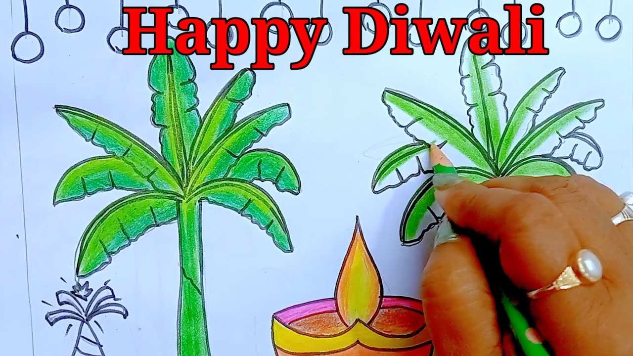 Diwali drawing/Diwali poster drawing easily step by step/Diwali Diya ...