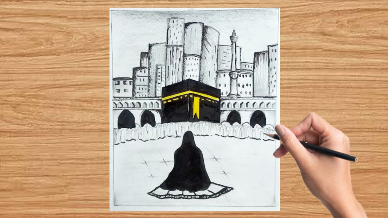 Kabaa Drawing Tutorial | How To Draw Kabaa Easily | Kabaa Hajj Art ...