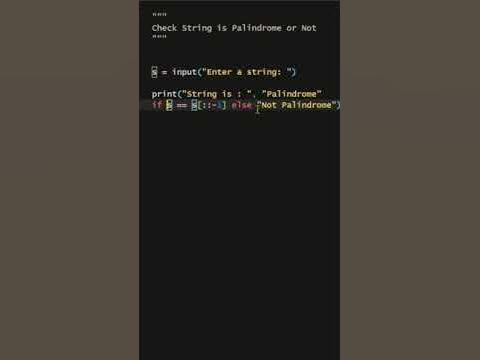2 Line Python Code to Check if String is Palindrome #coding #python #pythonprogram #python3 ...