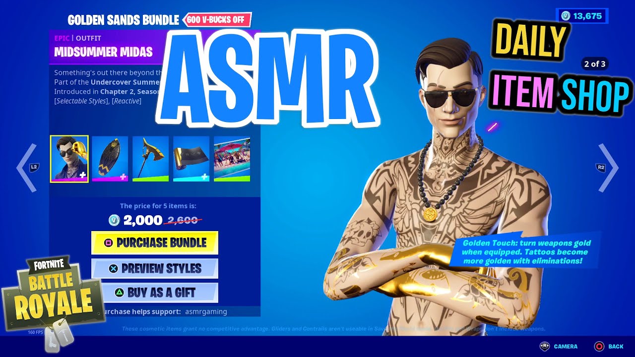ASMR Fortnite New Midsummer Midas Skin Bundle! Daily Item Shop Update 🎮 ...