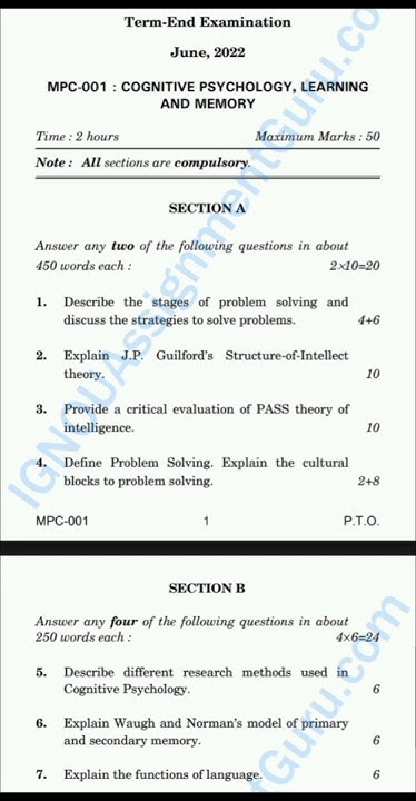 Ignou mpc 001 Questions paper|June 2022 # ignou exam #mpc 001# ignou psychology - YouTube