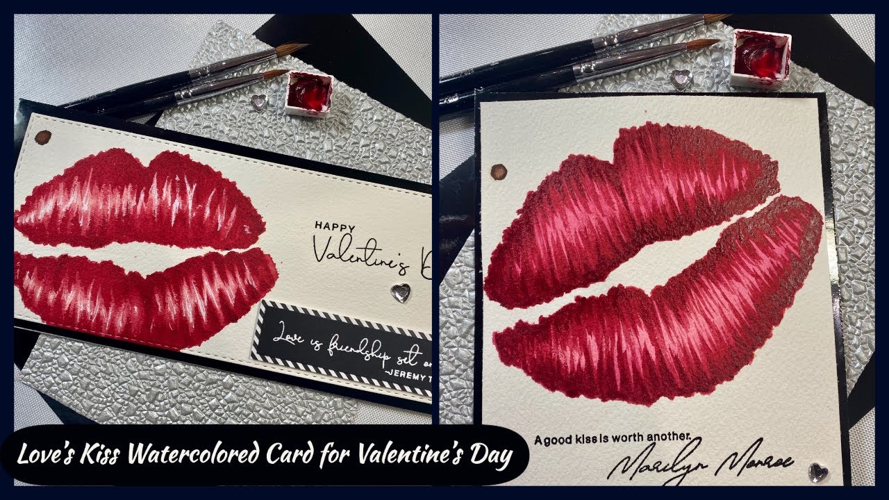 Valentine's Card Series | Love's Kiss Watercolored Card! - YouTube