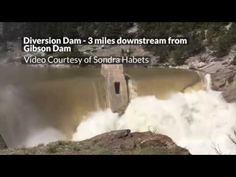Water gushes over Diversion Dam near Gibson Reservoir - YouTube