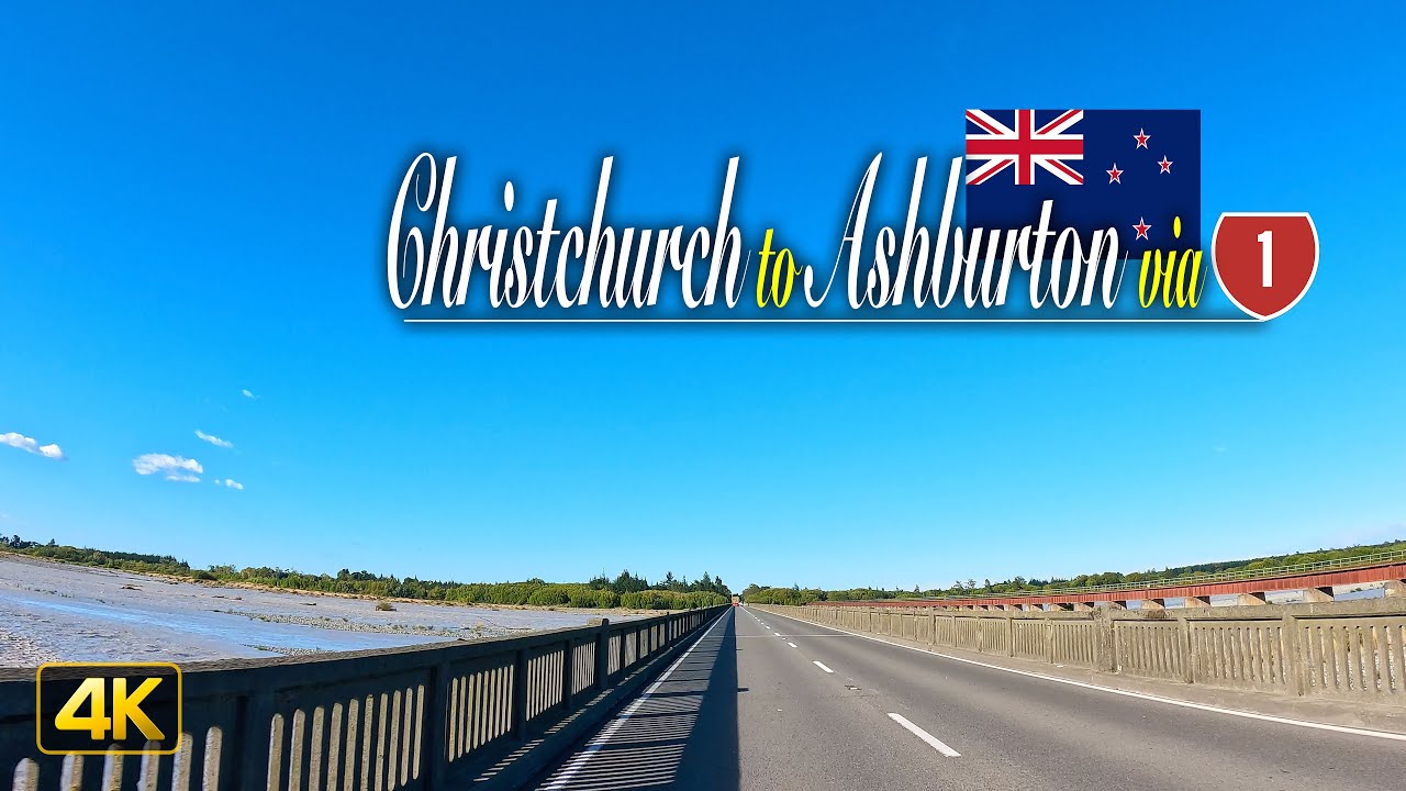 Driving from Christchurch to Ashburton on New Zealand State Highway 1 ...