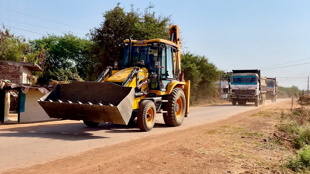 JCB 3dx Backhoe Loading Murum and Mud in Tata 2518Ex Truck and Tipper ...
