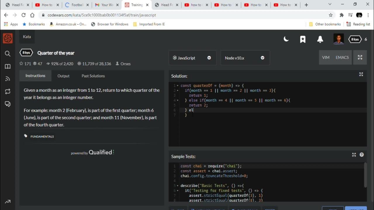 My very first Kata on Codewars.com : Quarter of the Year (Javascript) - YouTube