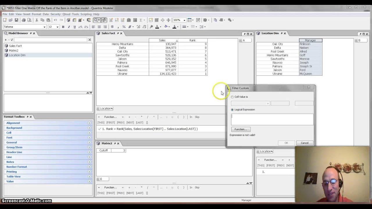 Learn Quantrix Modeler: Filter One Matrix Off the Rank of the Item in Another Episode #0053 ...