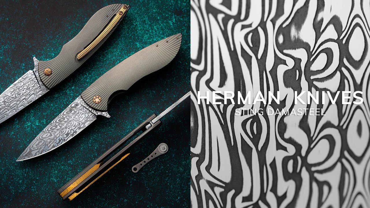 FOLDING KNIFE FOLDER STING 437 DAMASTEEL HALF DRESS HERMAN KNIVES - YouTube
