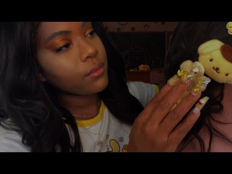 ASMR POV: The Girl Obsessed With Pompompurin Sits Next to You 💛 Hair Play & Back Scratching 