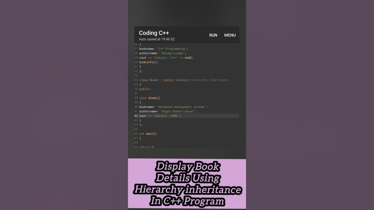 Display Book Details using Hierarchy inheritance in C++ Program #hierarchy #inheritance # ...