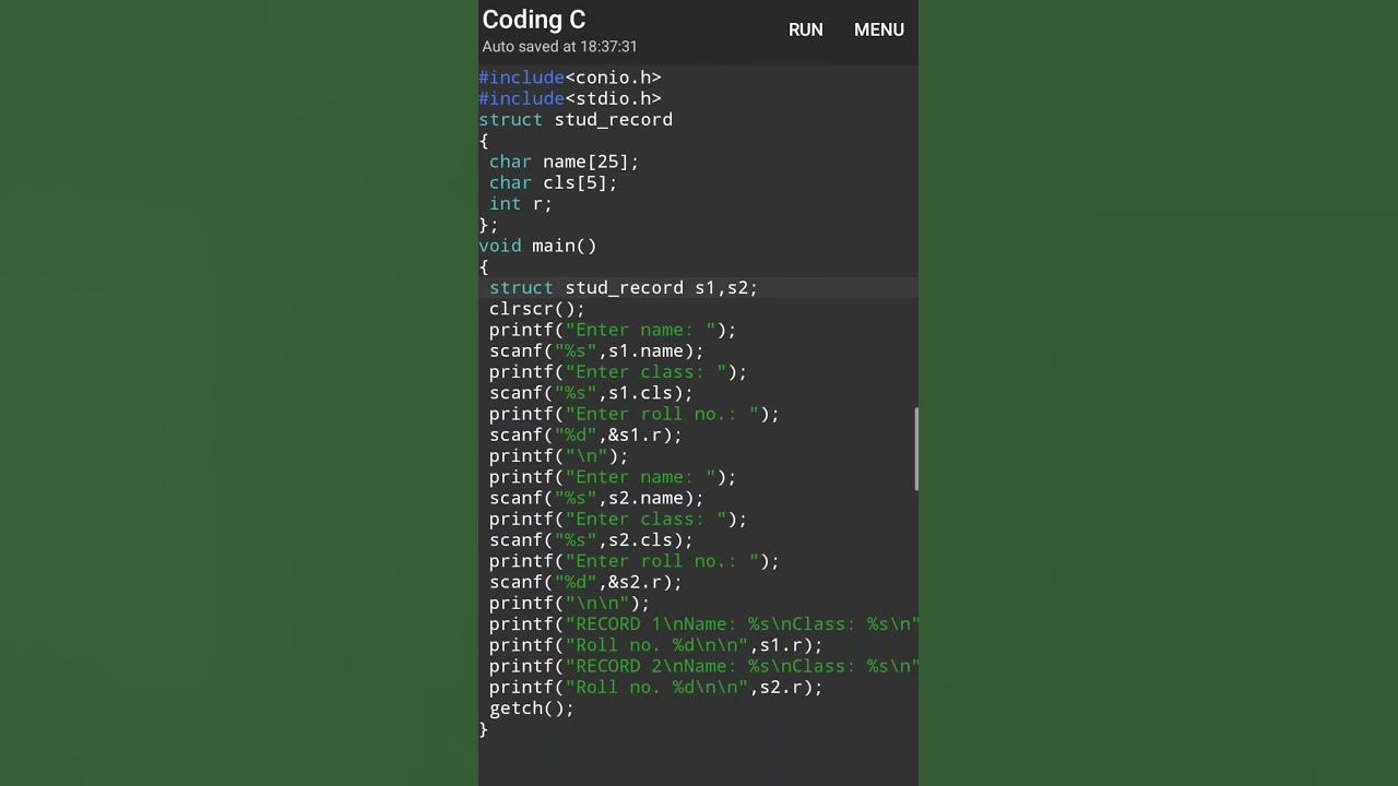 C Programme Struct Coding Youtube