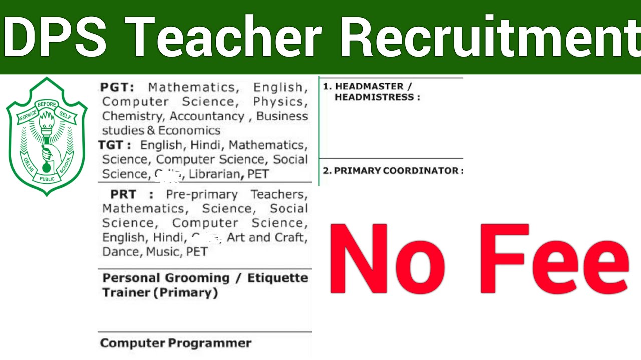 DPS TEACHERS VACANCY 2022 II PGT TGT PRT PRINCIPAL COORDINATOR II DELHI ...