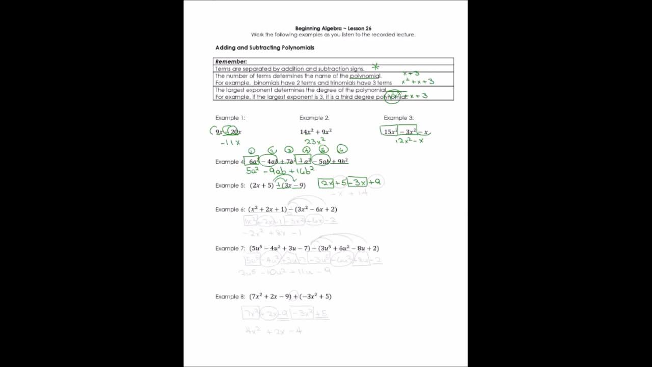 61 Adding and Subtracting Polynomials - YouTube