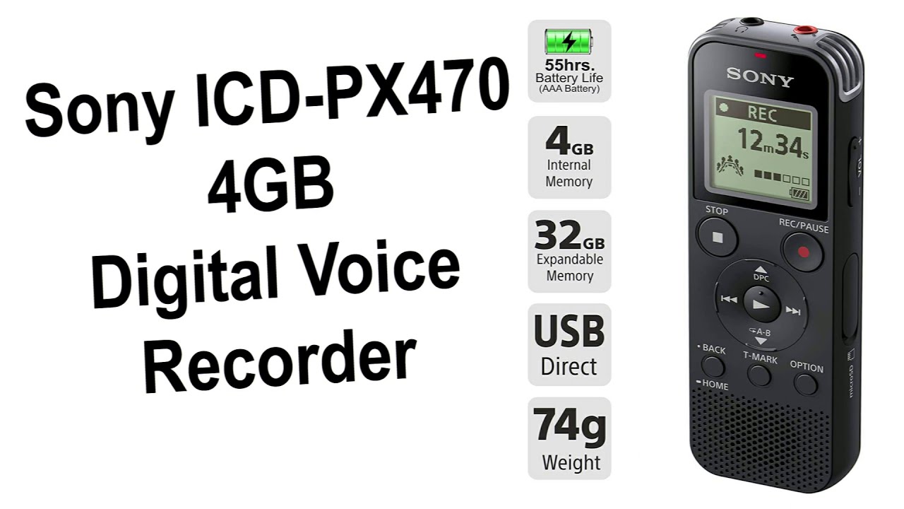 Sony ICD-PX470 4GB Digital Voice Recorder -Black - YouTube