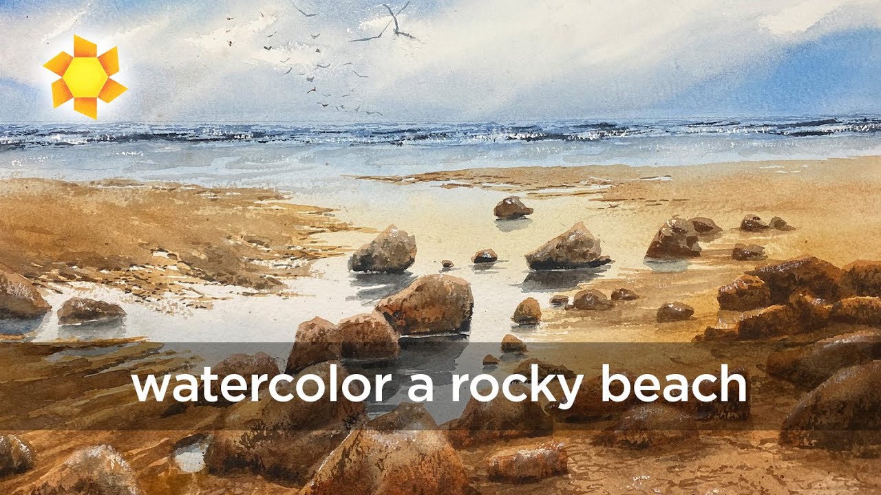 How to Watercolor a Rocky Beach - YouTube