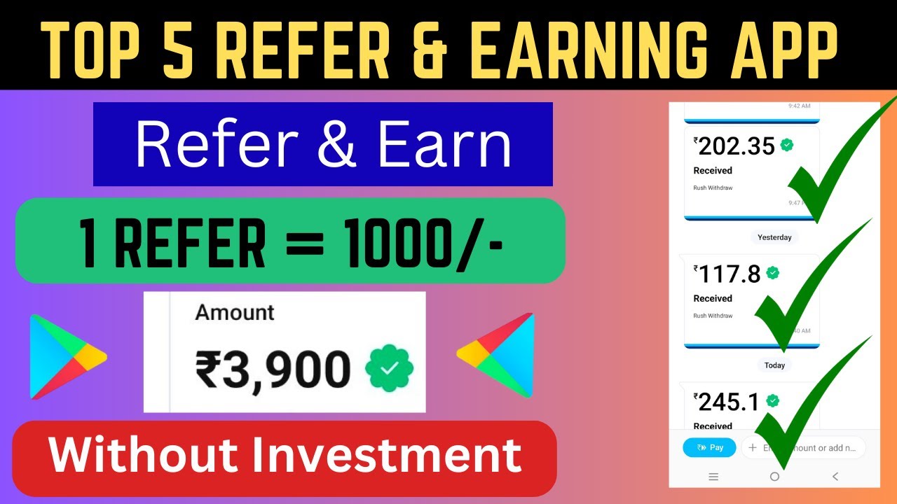 Top 5 Refer And Earn Apps || BEST REFER AND EARN APPS WITHOUT KYC ...